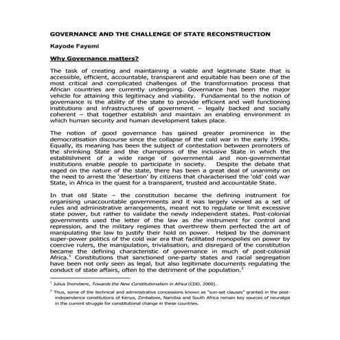 Governance and the challenge of state reconstruction | PDF