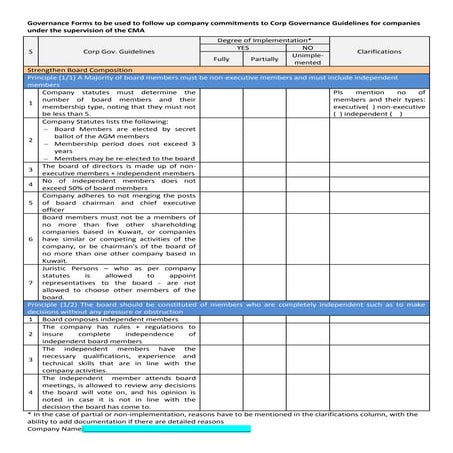 Governance forms to be used to follow up company commitments to corp ...