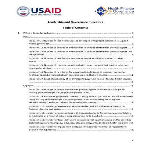 Governance and Leadership Indicators Reference Sheets 2015 | PDF
