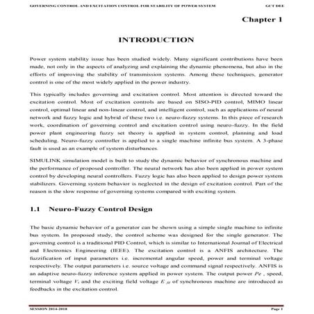 report on the Governing control and excitation control for stability of power system | PDF ...