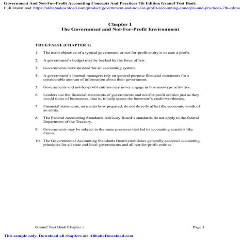 Government And Not-For-Profit Accounting Concepts And Practices 7th ...