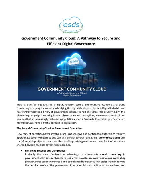 Government Community Cloud in India ESDS.pdf