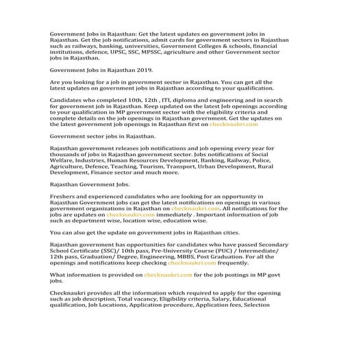 Government jobs in rajasthan | PDF