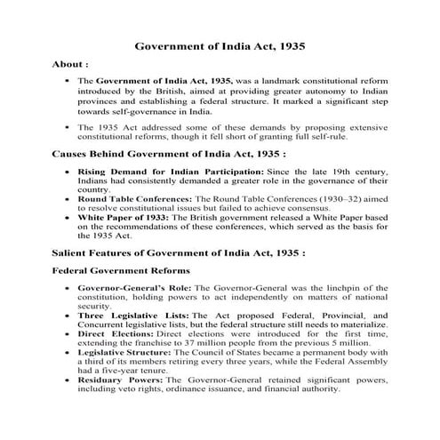 Government of India Act 1935 ( Autonomy ) | PDF