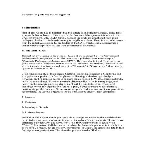 Government performance management | DOC | Business | Business and Finance