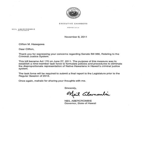 Governor aberbrombie letter | PDF