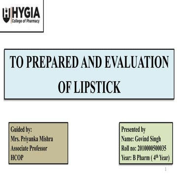 Lipstick formulation and evaluation | PPTX