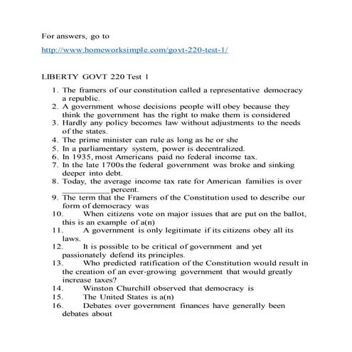 Liberty GOVT 220 test 1 | DOCX | Civic affairs | Politics