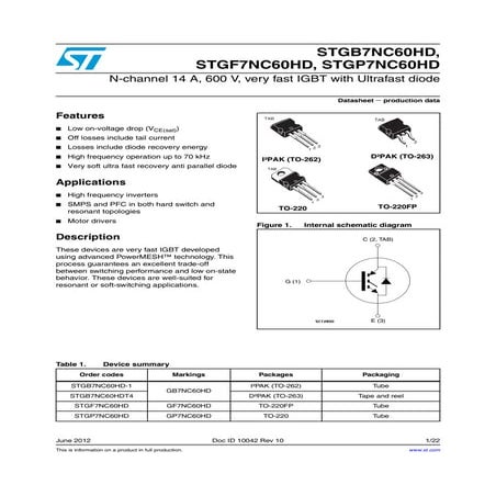 Original IGBT N-CHANNEL STGP7NC60HD GP7NC60HD 7NC60 14A 600V TO-220 New ...