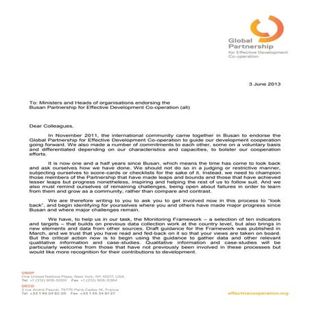 GPEDC Co-Chairs'letter on Monitoring + Attachment | PDF