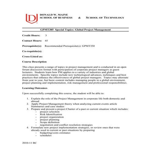 Gpmt 385 syllabus university content fall ii 2010 | PDF