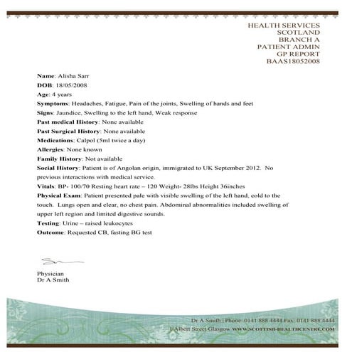 Gp report initial meeting | PDF | Blood Disorders | Diseases and Conditions