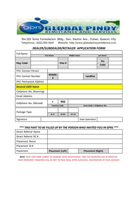 Global money application form | PDF