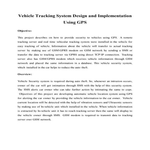 Gps vehicle tracking | DOCX | Auto Navigation Systems | Auto Technology