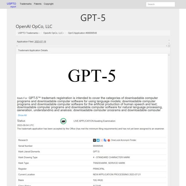GPT-5 - OpenAI OpCo, LLC Trademark Registration - uspto.report.pdf