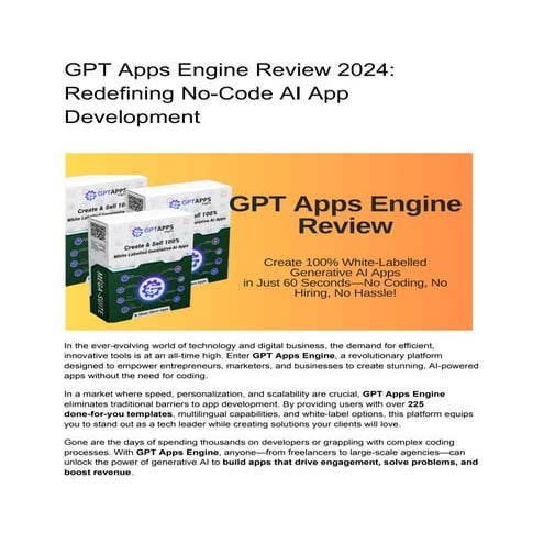 GPT Apps Engine Review 2024: Redefining No-Code AI App Development | PDF