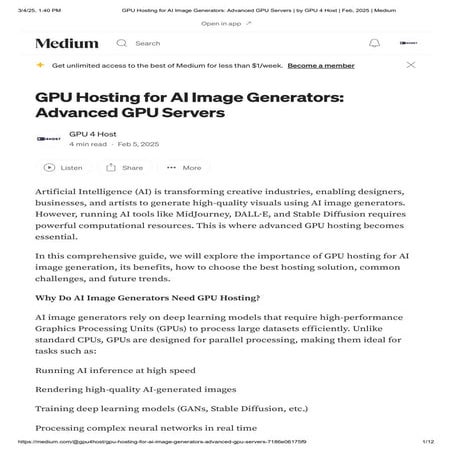 GPU Hosting for AI Image Generators_ Advanced GPU Servers _ by GPU 4 Host _ Feb, 2025 _ Medium.pdf