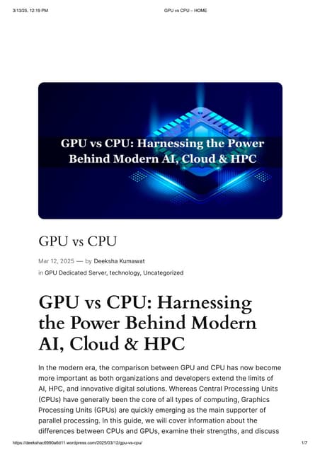 GPU vs CPU: Harnessing the Power Behind Modern AI, Cloud & HPC | PDF GPU vs CPU: Harnessing the Power Behind Modern AI, Cloud & HPC | PDF