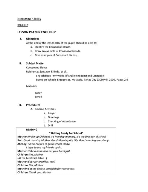 Detailed Lesson Plan for English (Language) Grade 6 | PDF