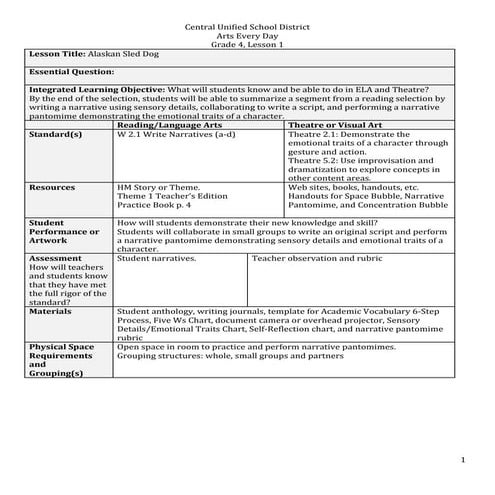 Gr 4 lesson 1 theatre | DOCX | Educational Assessment | Education