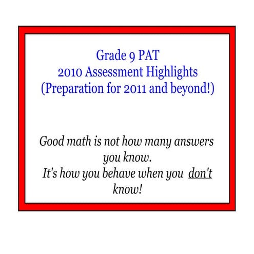 Grade 9 2010 Assessment Highlights PAT Review | PDF