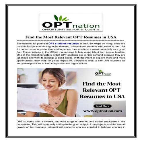 Grab OPT Resumes in USA | PDF | Resume Writing and Advice | Job Search