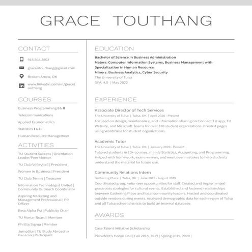 Grace Touthang's Resume | PDF