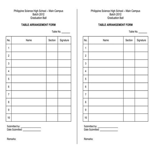 Grad ball table form | PPT