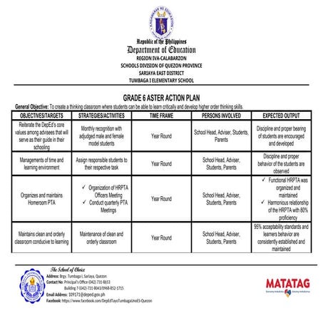 Action Plan Grade 6 level Education 7779 | DOCX