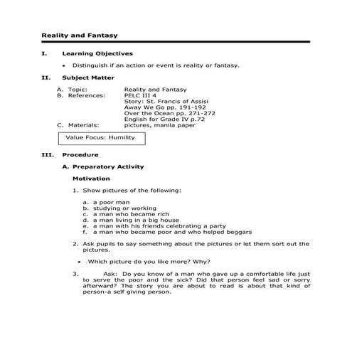 Grade 6-english-reading-reality-and-fantasy | DOC