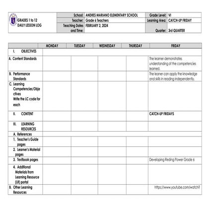 Grade-6-Output- on the lesson from monday to friday | DOCX