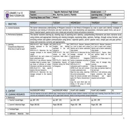 Detailed Lesson Plan for English 7 | DOCX