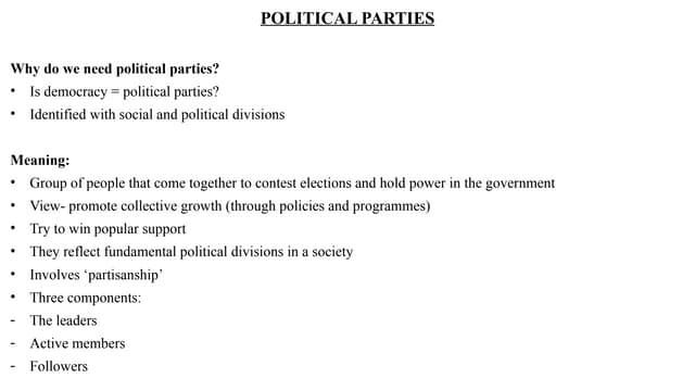 Political Parties class 10 civics PPT | PPTX