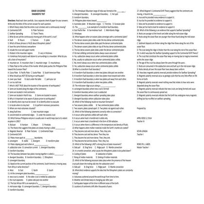 GRADE 10 Science Diagnostic / Pre Test for Grade 10 students | DOC