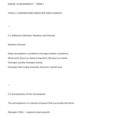 Grade 10 Geography term 1 notes and exam tips | PDF