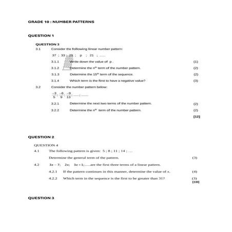GRADE 10M NUMBER PATTERNS QUESTIONS .pdf