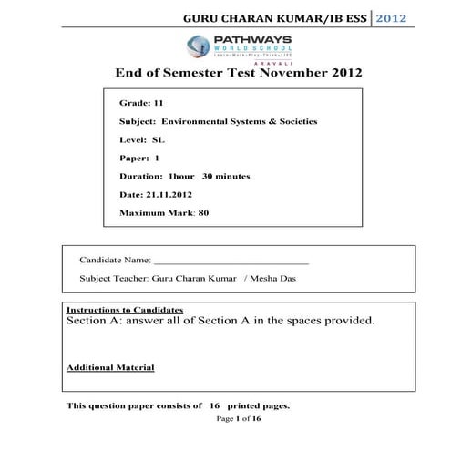 Important Ib Ess Essay Questions