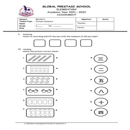 Grade 1 unit 1 2 assignment | PDF