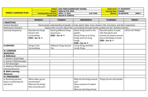 Lesson plan science kinder | PDF