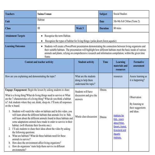 Grade3 Term2 Week5, habitat lesson plans | DOCX | Educational ...