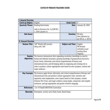 catch up Friday lesson plan............. | DOCX