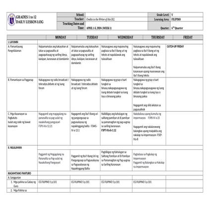 Detalyadong Banghay-Aralin sa Filipino V | DOCX