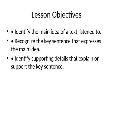 Grade 5 english lesson on Main Ideas and Key Sentencess | PPTX