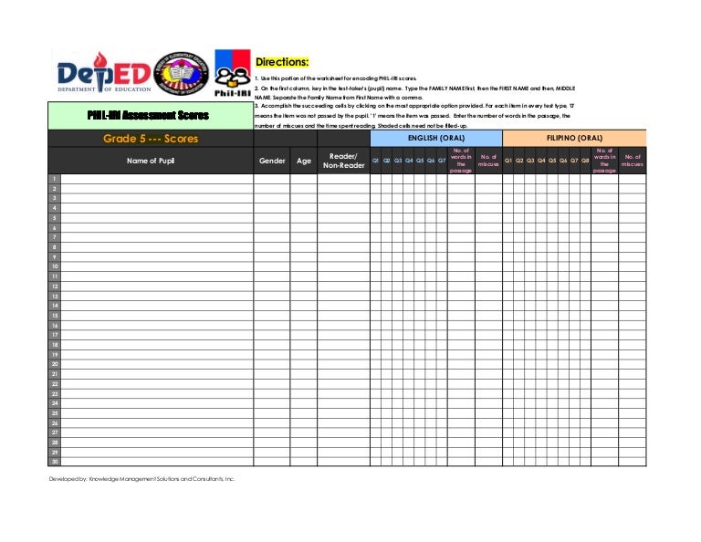 (Grade 5) phil iri form for printing