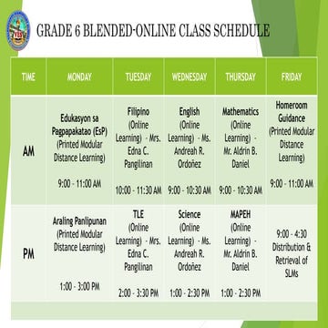 Grade 6 blended online class schedule | PPT