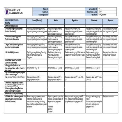 Grade 6 dll epp 6 q3 week 2 | DOCX