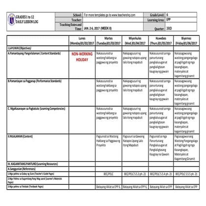 Grade 6 dll epp 6 q3 week 8 | DOCX
