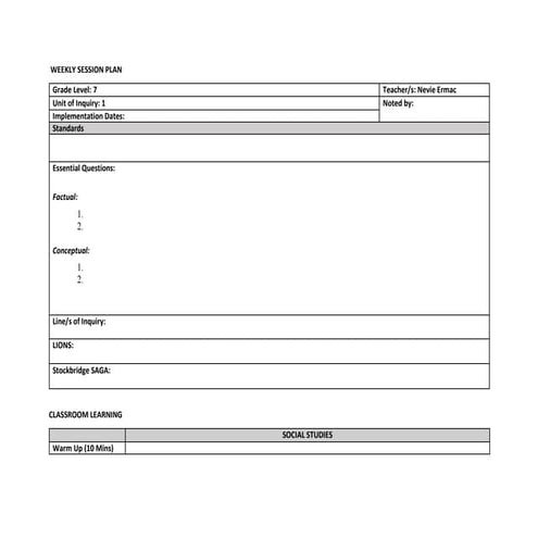 Grade 7 Weekly Plan Social Studies .docx