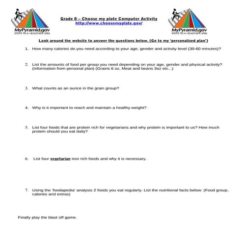 Grade 8 choose my plate computer activity | DOC