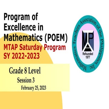 Program of Excellence in Mathematics (POEM) Grade 8 Session 3 | PPTX